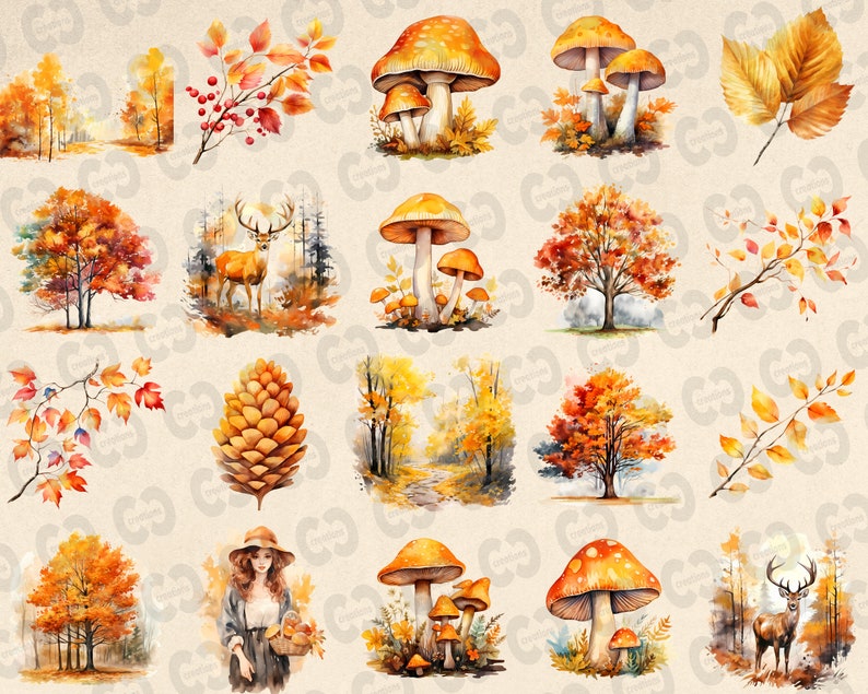 Watercolor Autumn Mega Clipart Bundle, 300 Fall Clip Art Graphics in ...