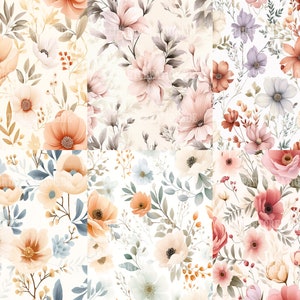 Pastel Floral Digital Paper, Seamless Backgrounds With Water Color ...