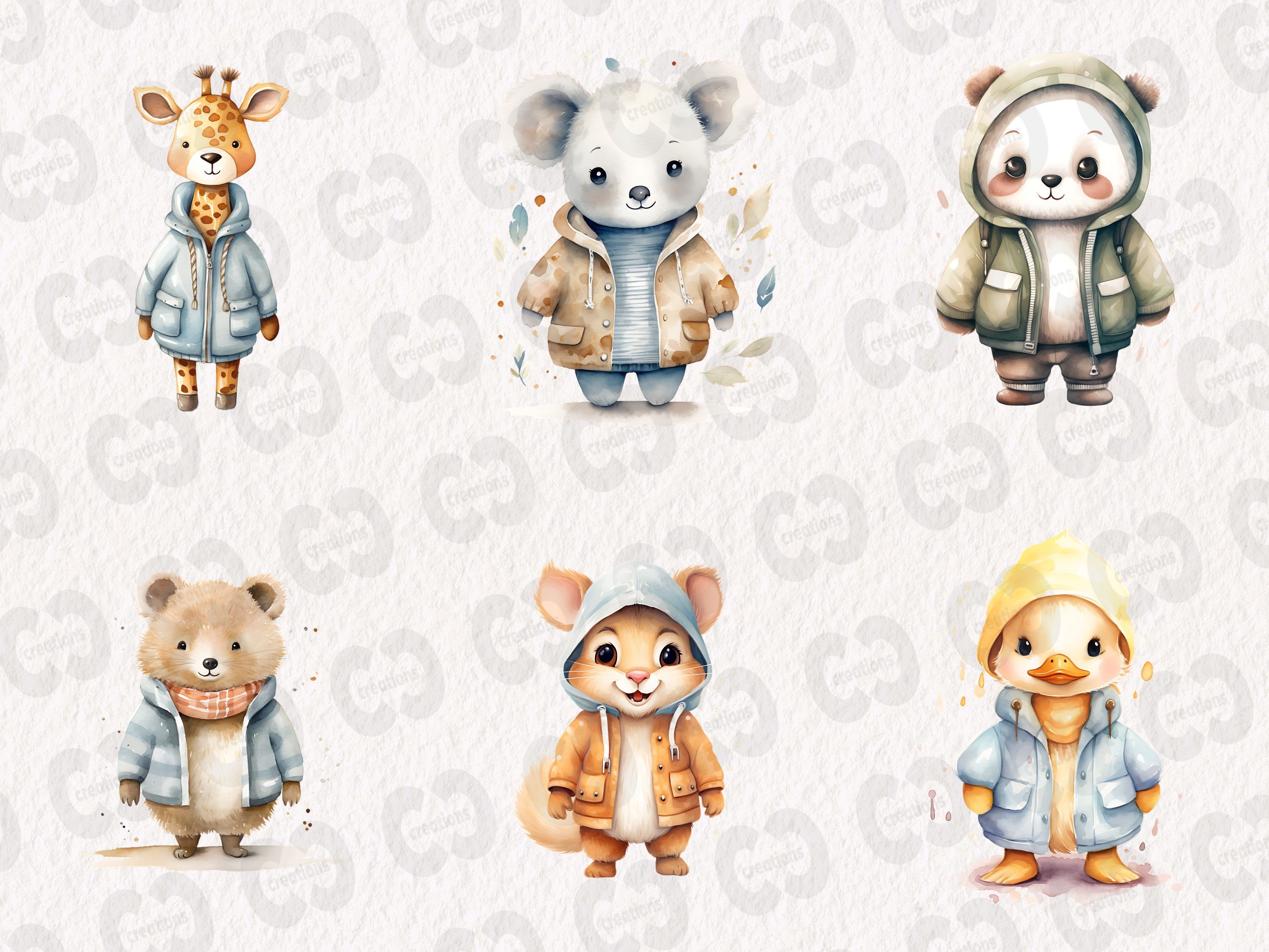 Cute Dressed Animals Clipart Watercolor Happy Baby Animals - Etsy