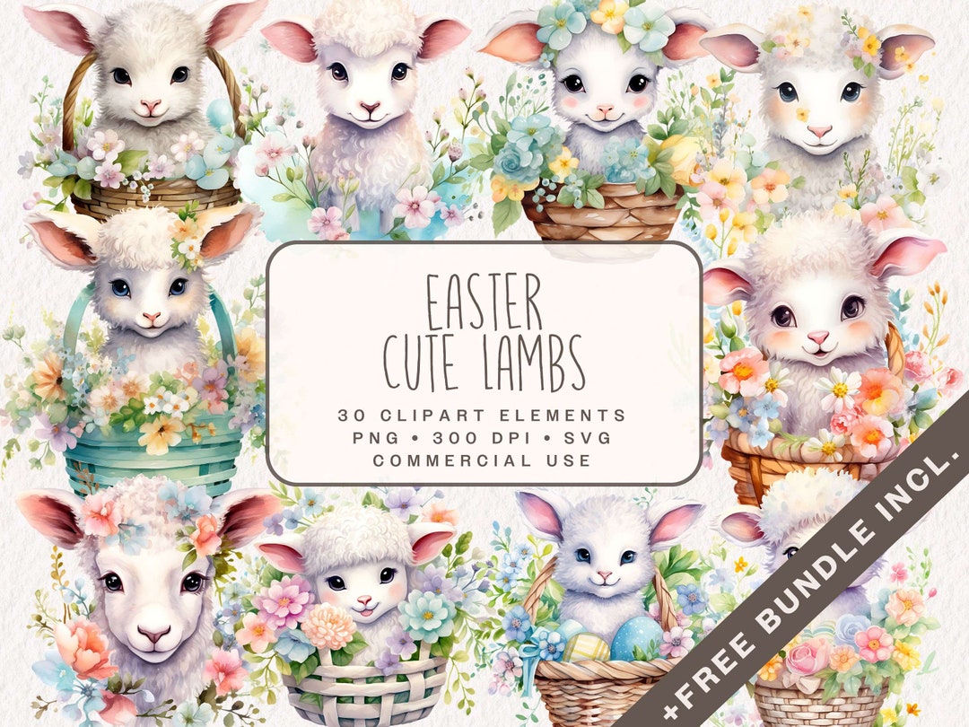 Cute Easter Lambs Clipart Bundle, Easter Graphics in PNG and SVG Format ...