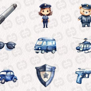 Watercolor Cute Police Clipart Bundle, Police Station With Officer, Cop ...