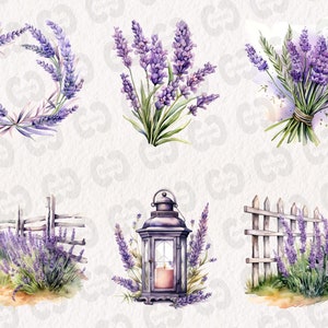 Watercolor Lavender Clipart Bundle, Purple Garden Graphics, Floral ...