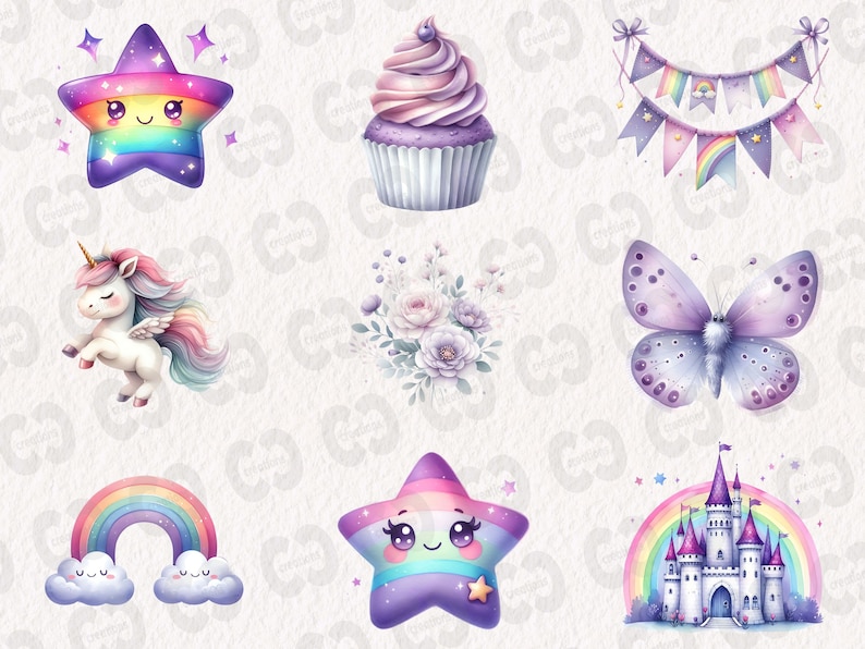 Cute Unicorn Clipart Bundle, Watercolor Unicorns Clip Art, Rainbow ...