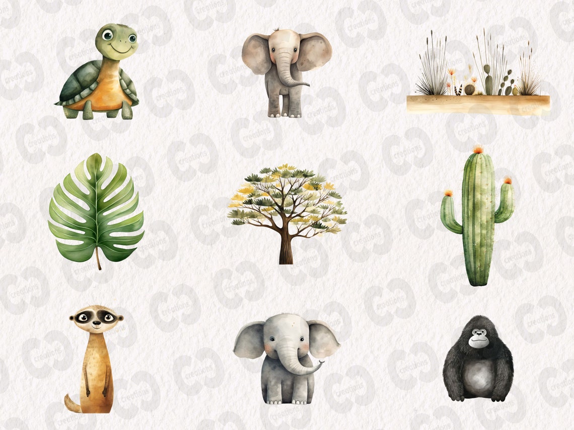 Safari Animals Clipart Bundle, Cute Nursery Art Graphics Containing ...