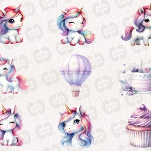 Cute Unicorn Clipart Bundle, Watercolor Unicorns Clip Art, Rainbow ...