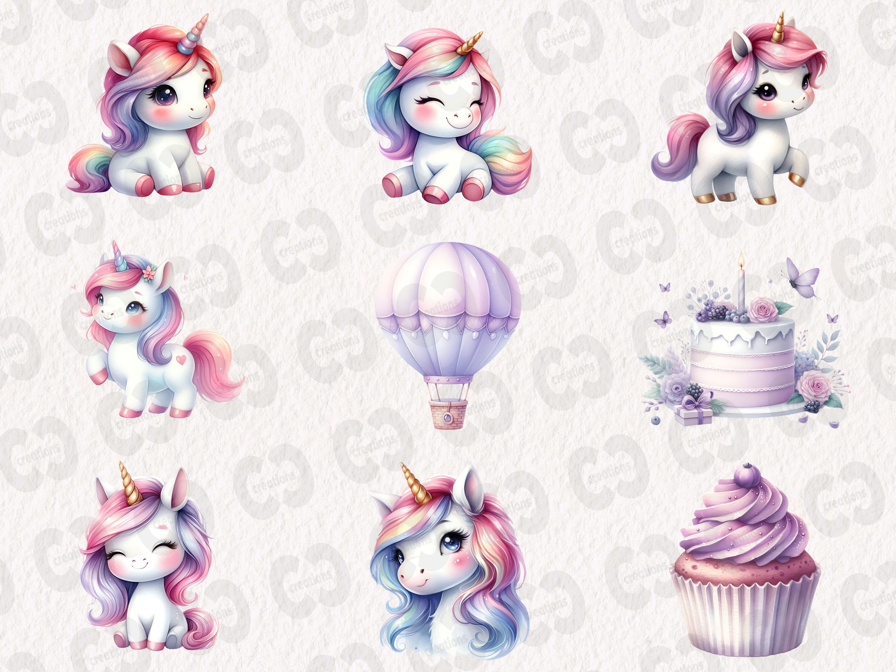 Cute Unicorn Clipart Bundle, Watercolor Unicorns Clip Art, Rainbow ...