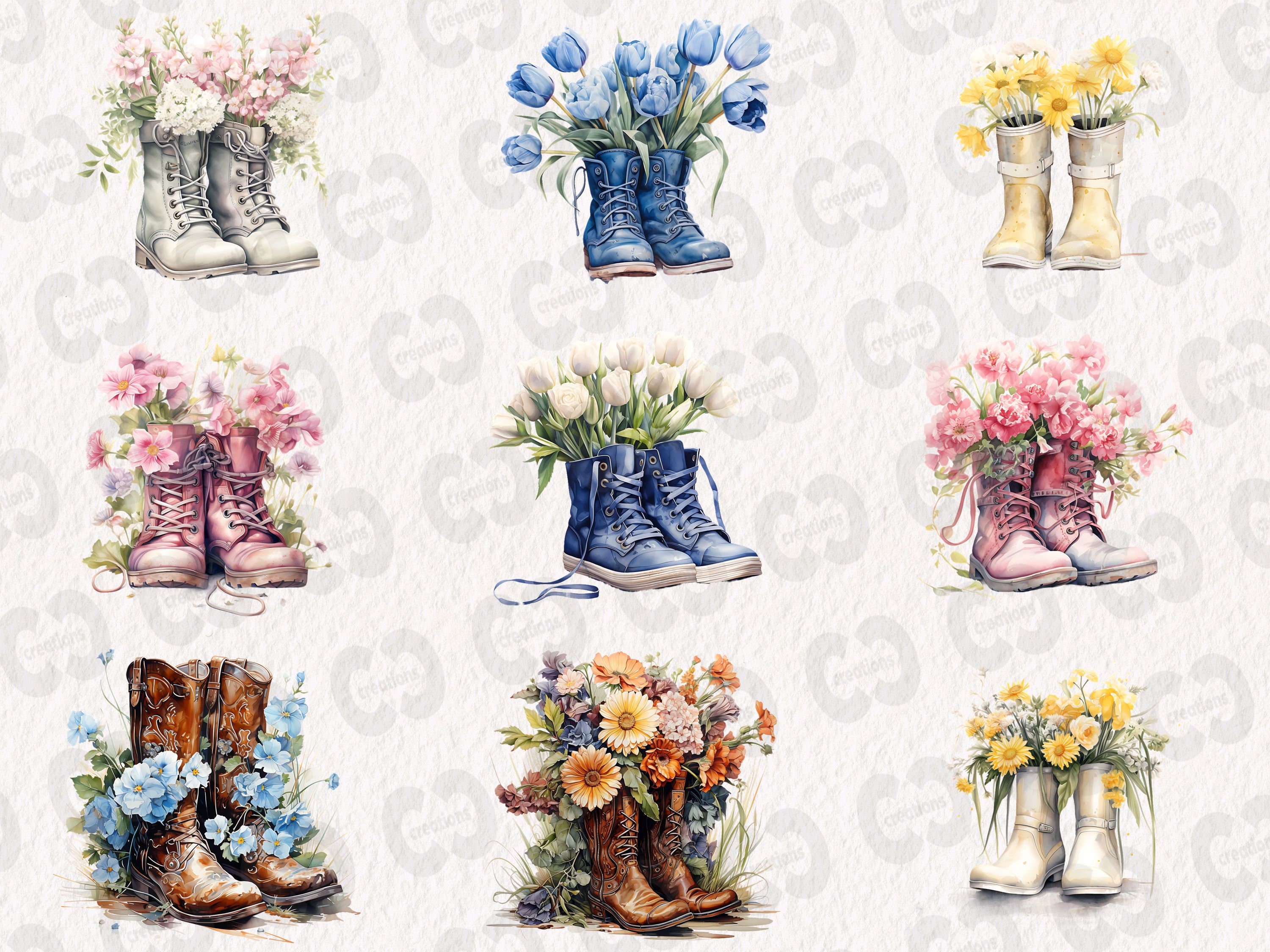 Boots With Spring Flowers Clipart, Floral Spring Illustration PNG ...