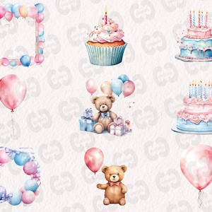 Pastel Birthday Clipart Bundle, Watercolor Birthday Party Clip Art ...