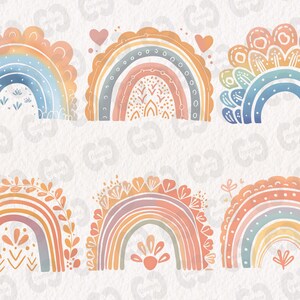 Watercolor Boho Rainbows Clipart Bundle, Pastel Rainbow SVG, Cute Boho ...