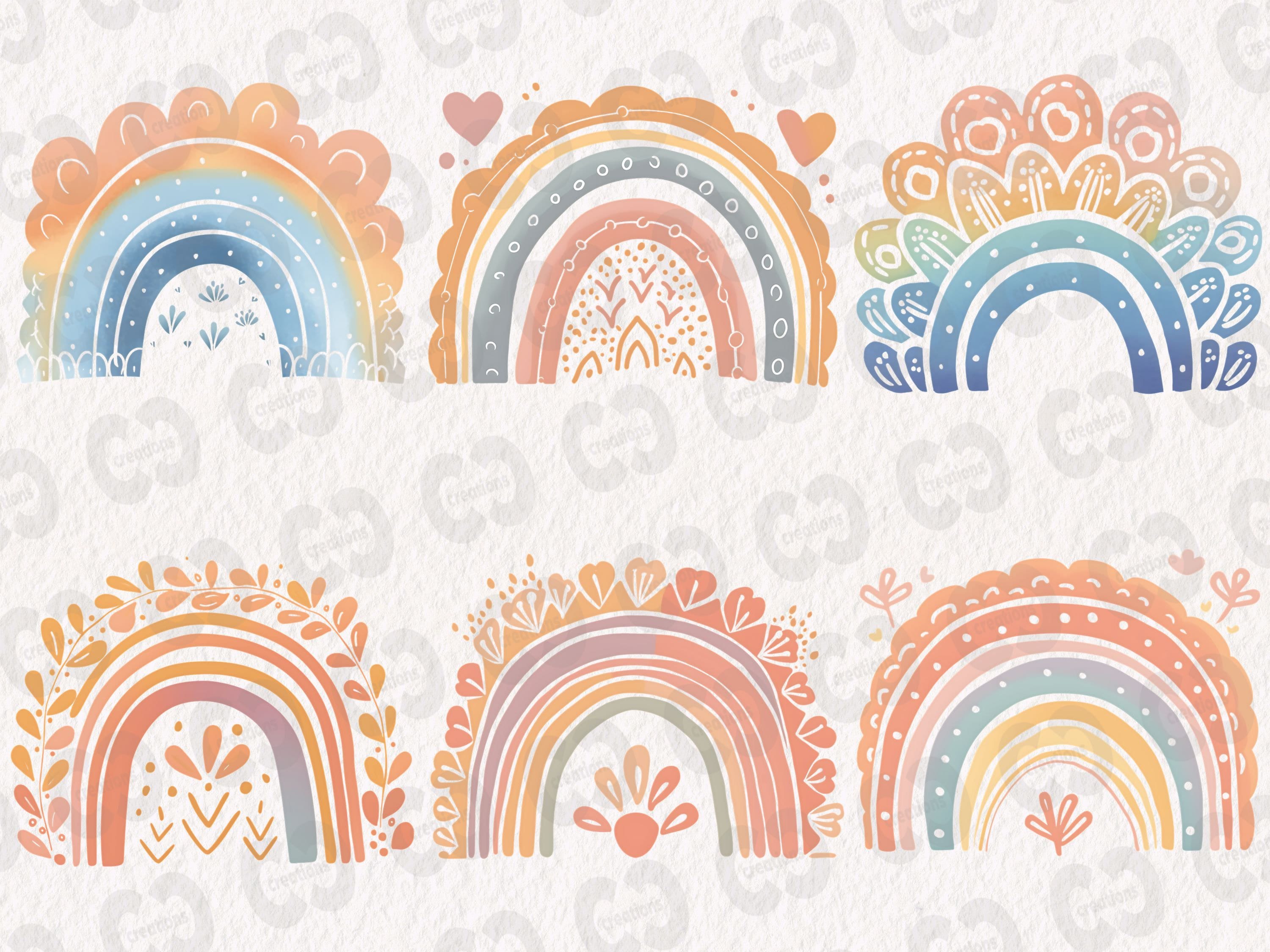 Watercolor Boho Rainbows Clipart Bundle Pastel Rainbow SVG - Etsy