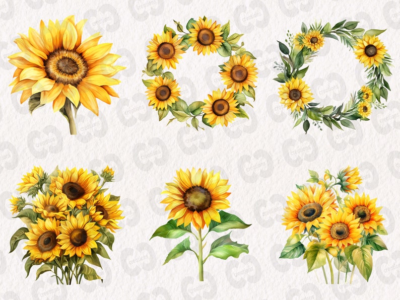 Watercolor Sunflowers Clipart Bundle, Autumn Sunflower Wreaths, Floral ...