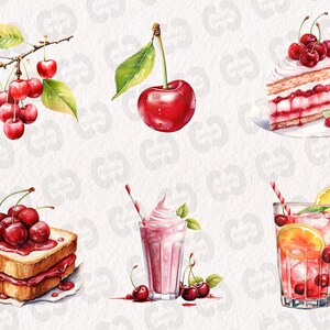 Watercolor Cherry Clipart Bundle, Cute Food Graphics in PNG and SVG ...