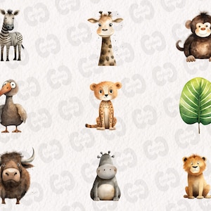 Safari Animals Clipart Bundle, Cute Nursery Art Graphics Containing ...
