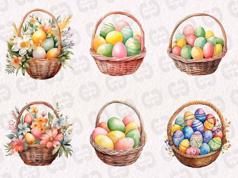 Watercolor Easter Baskets Clipart, Cute Easter Graphics in PNG and SVG ...