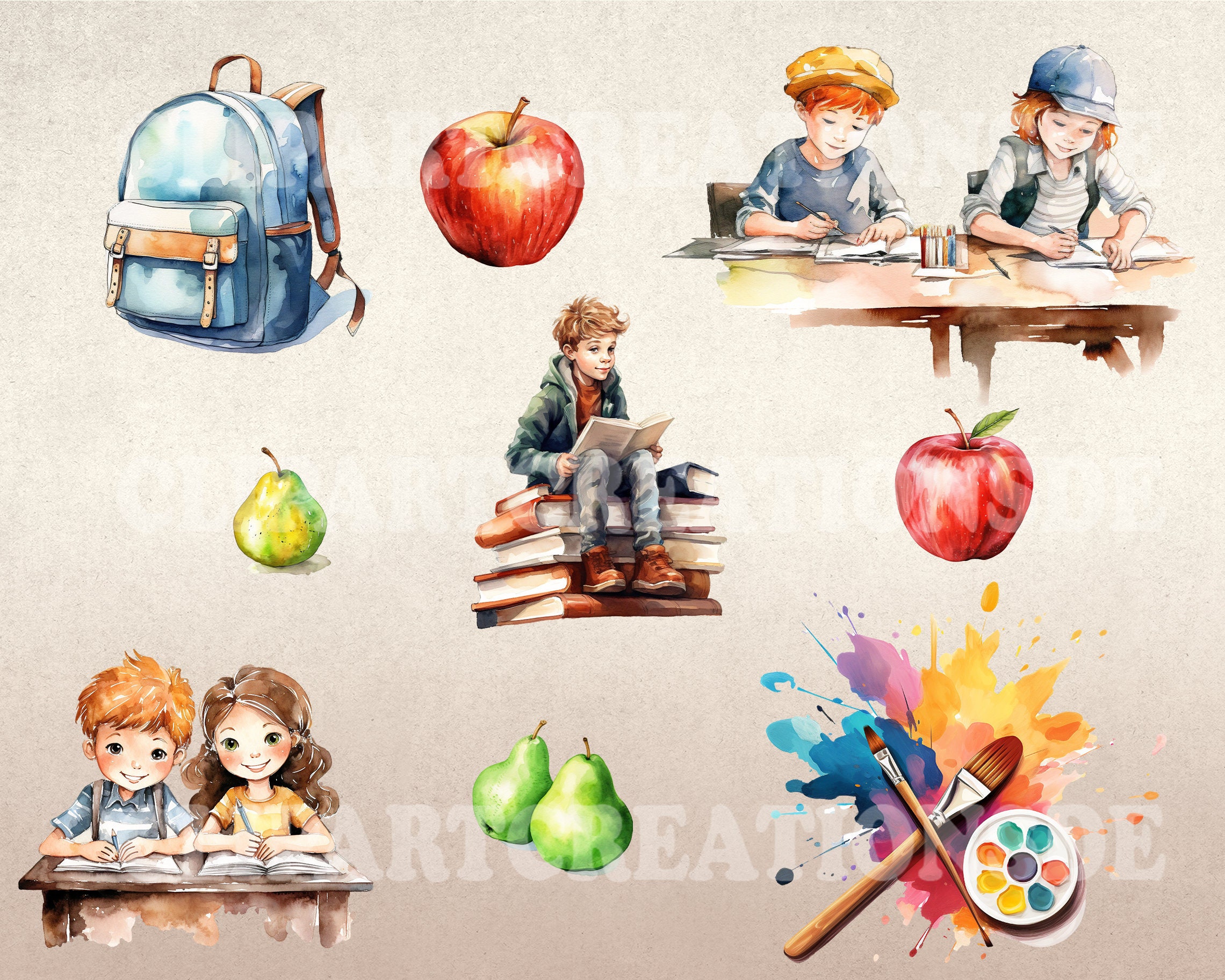 Back to School Clipart Bundle 60 Watercolor Back to School - Etsy