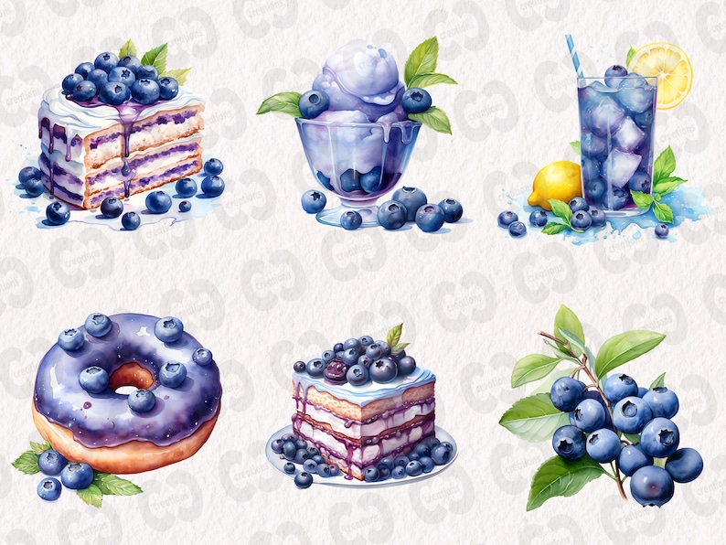 Watercolor Blueberry Clipart Bundle, Cute Food Graphics in PNG and SVG ...