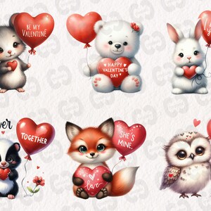 Cute Valentine Animals Clipart, Baby Animals With Heart Balloons, Be My ...