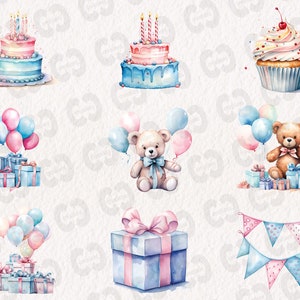 Pastel Birthday Clipart Bundle, Watercolor Birthday Party Clip Art ...