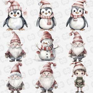 Cute Christmas Characters Clipart, Watercolor Xmas Clip Art PNG Bundle ...