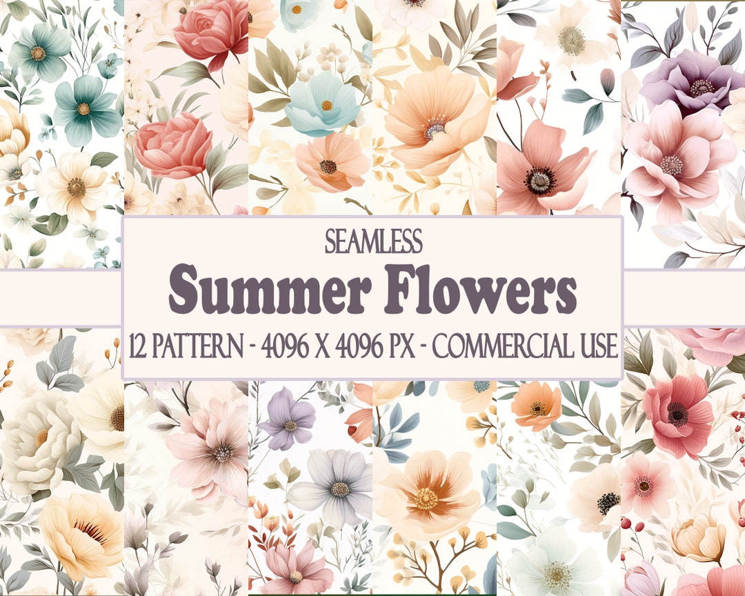 Pastel Floral Digital Paper, Seamless Backgrounds With Water Color ...