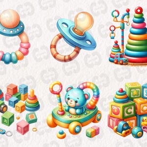 Watercolor Baby Toys Clipart, Colorful Kids Graphics in PNG and SVG for ...