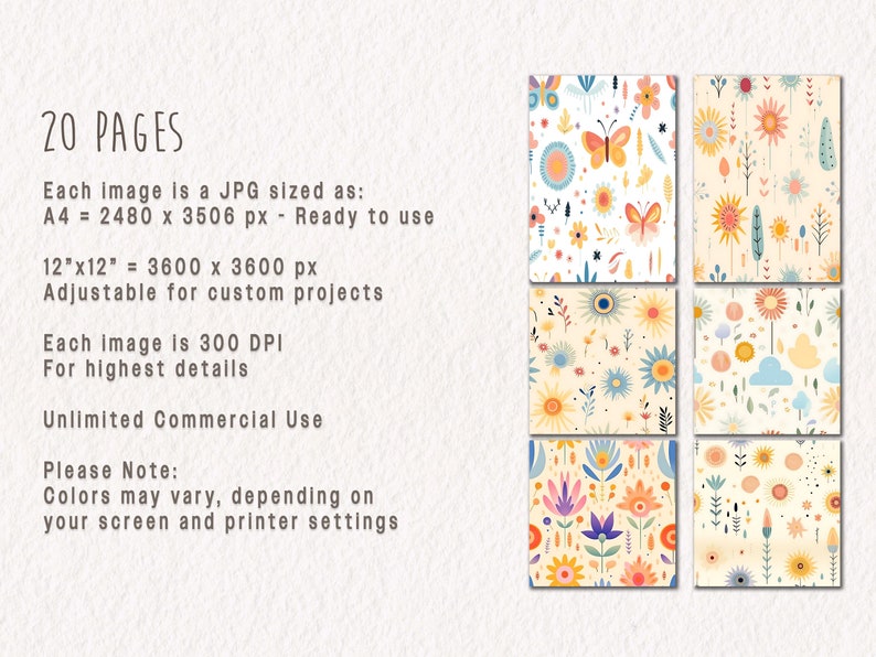 Seamless Boho Digital Paper, Boho Seamless Pattern in JPG, A4 Boho ...