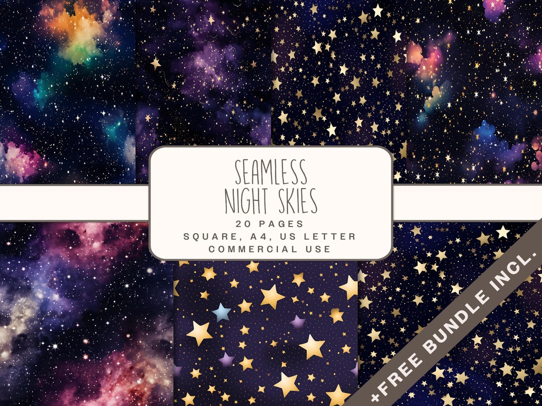 Seamless Night Sky Digital Paper, Galaxy Pattern in JPG, Night Sky ...