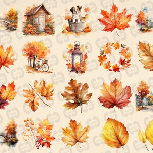 Watercolor Autumn Clipart Bundle, 100 Autumn Illustrations PNG and SVG ...