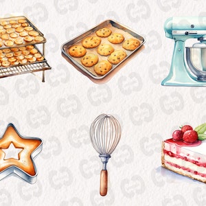 Watercolor Baking Clipart Bundle, Bakery Kitchen Graphics in PNG and ...