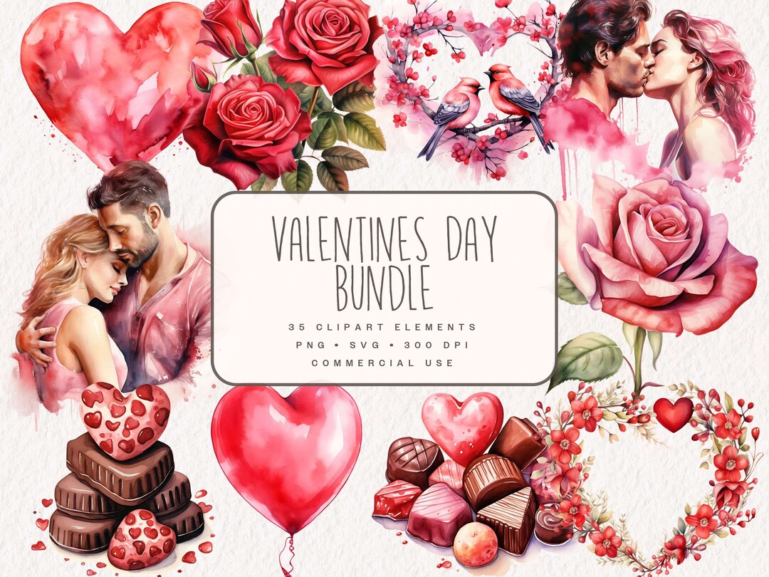 Watercolor Valentines Day Clipart Bundle, Romantic Love Graphics for ...