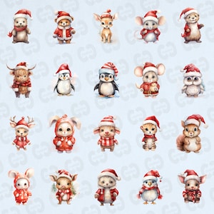Christmas Cute Baby Animals Clipart Bundle, Watercolor Christmas Clip ...