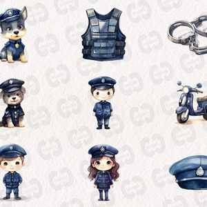 Watercolor Cute Police Clipart Bundle, Police Station With Officer, Cop ...