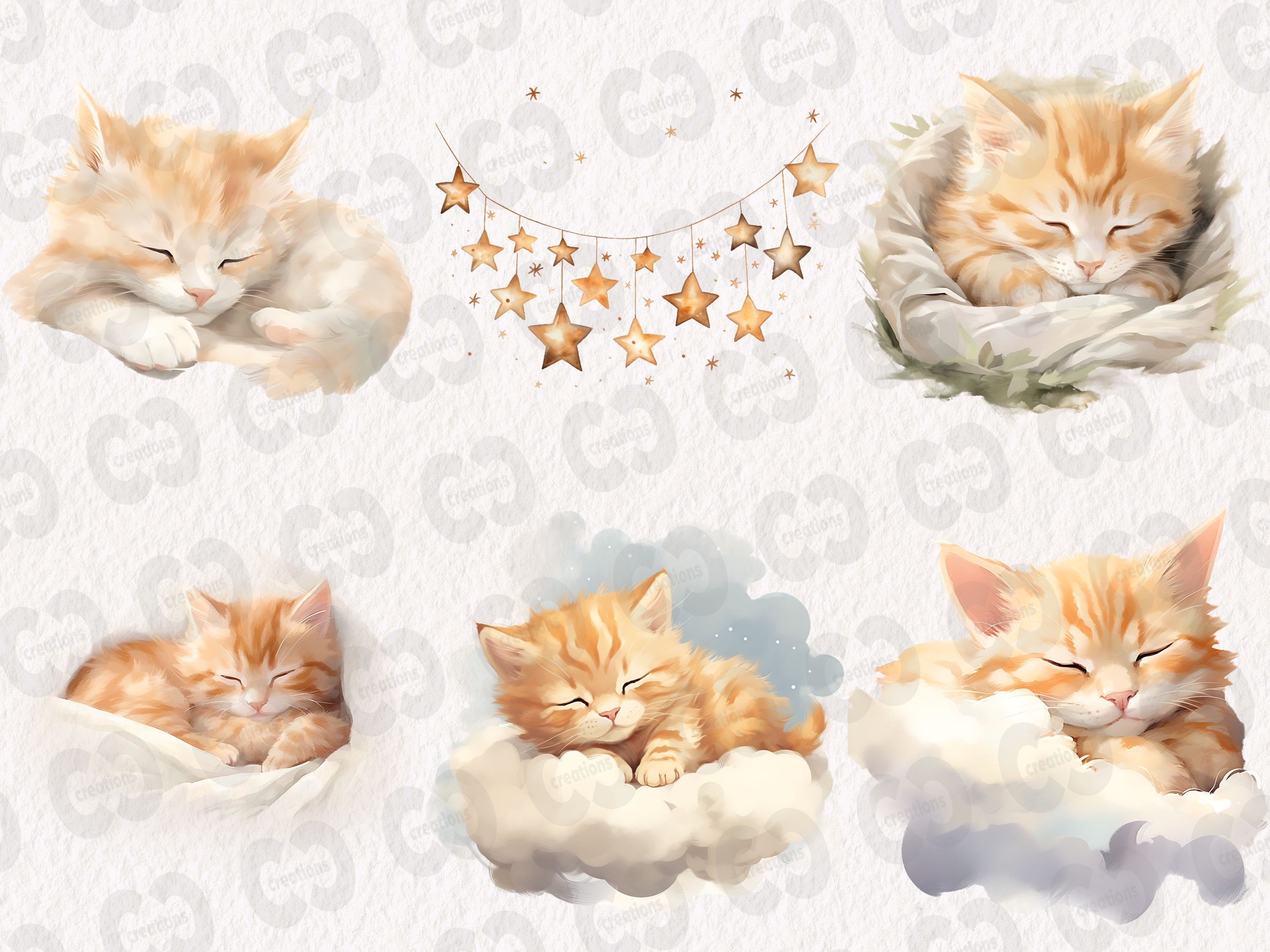 Cute Sleeping Kitten Clipart Watercolor Kitten Graphics in - Etsy