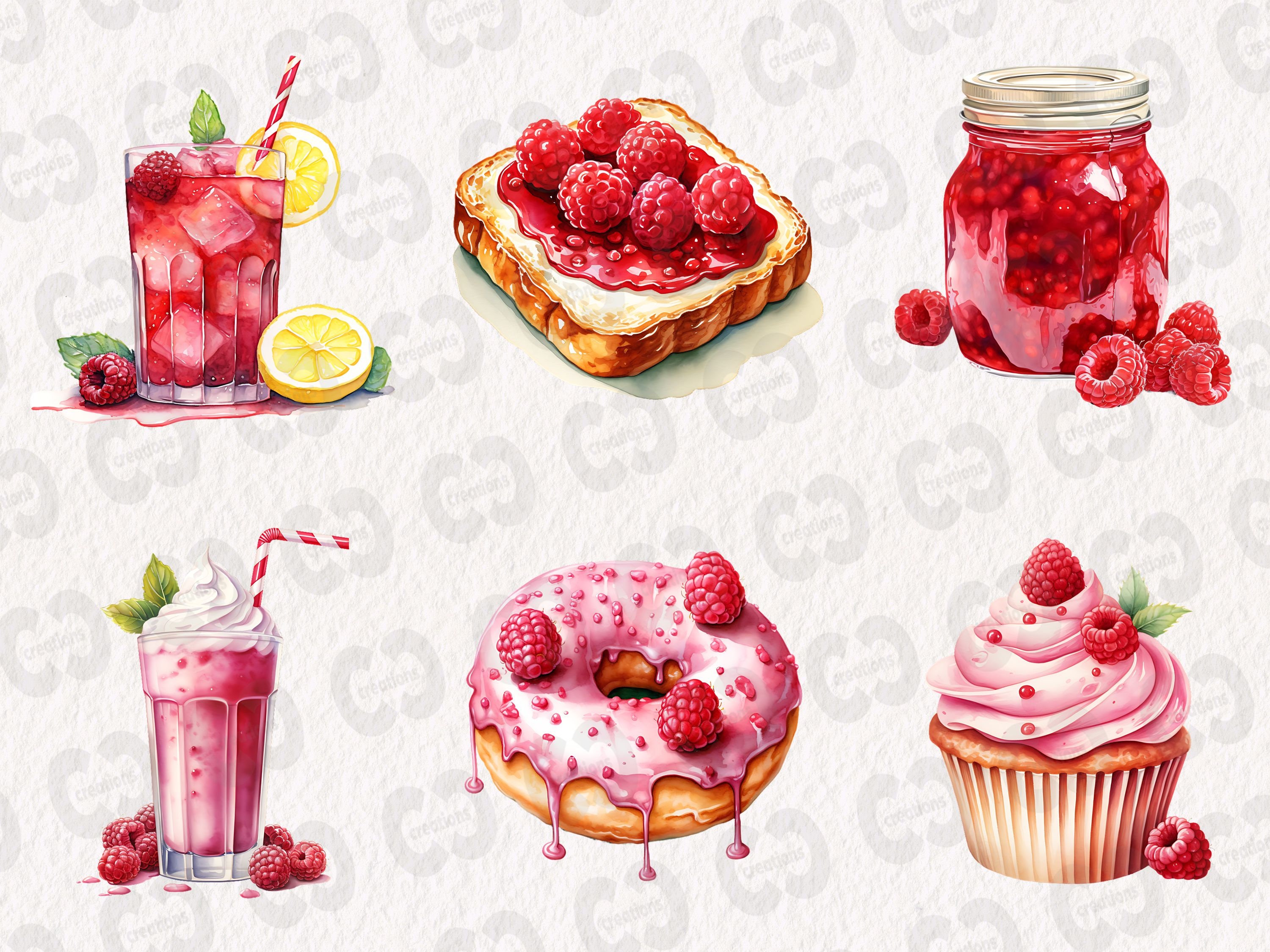 Watercolor Raspberry Clipart Bundle Cute Food Graphics in PNG - Etsy