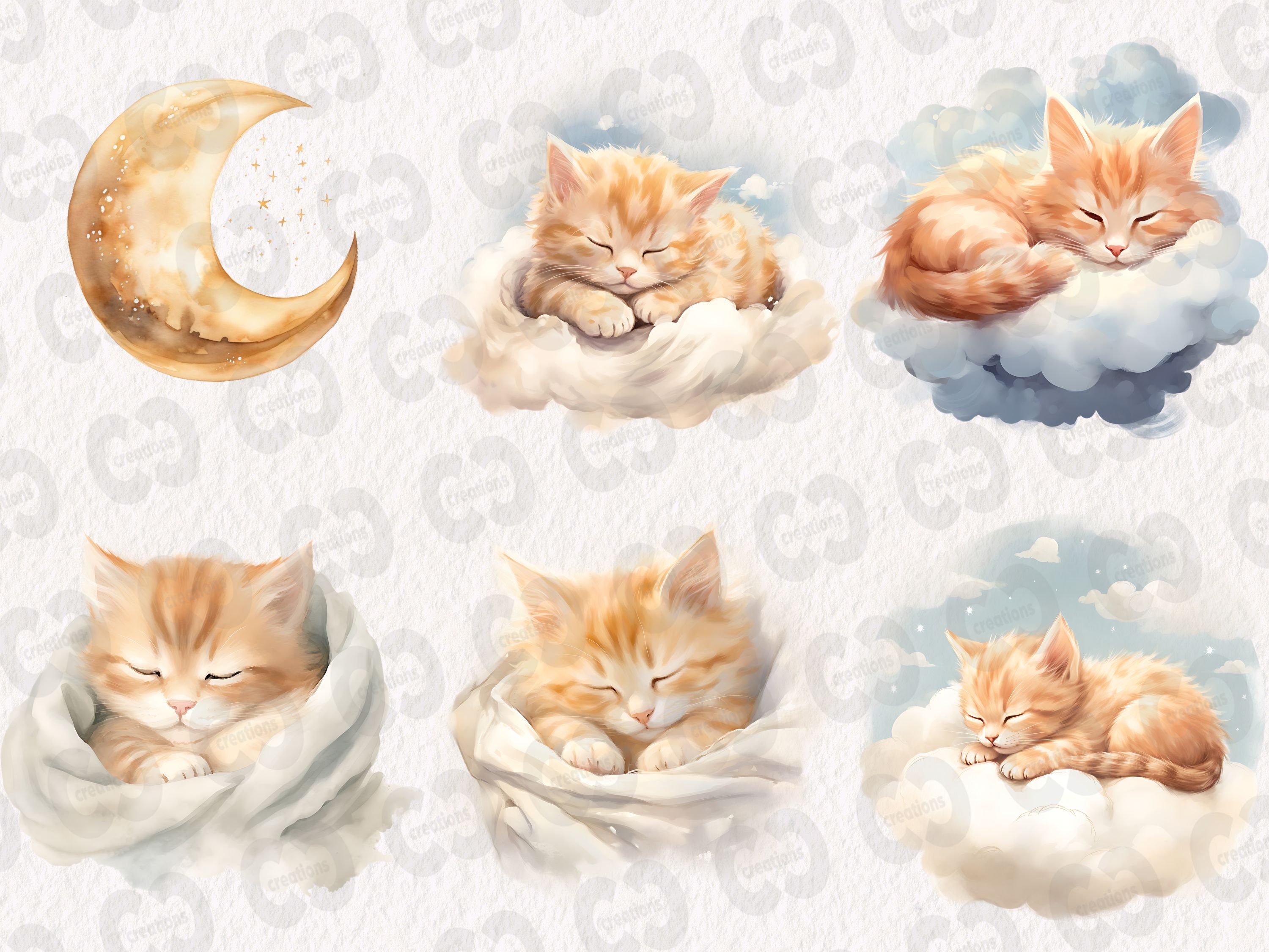 Cute Sleeping Kitten Clipart Watercolor Kitten Graphics in - Etsy
