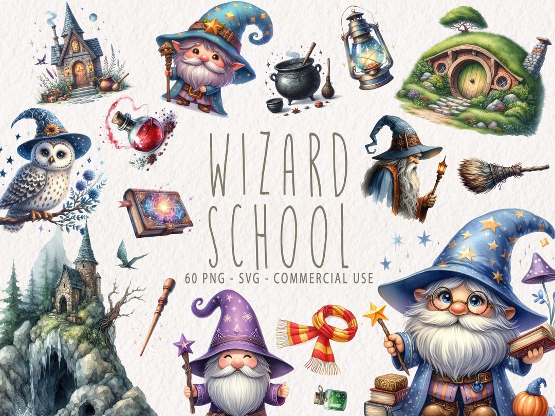 Watercolor Wizard School Clipart, Wizard SVG Academia Graphics, Magic ...