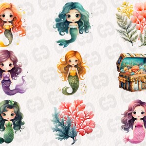 Cute Mermaid Clipart Bundle, Watercolor Mermaid PNG, Mermaid SVG ...