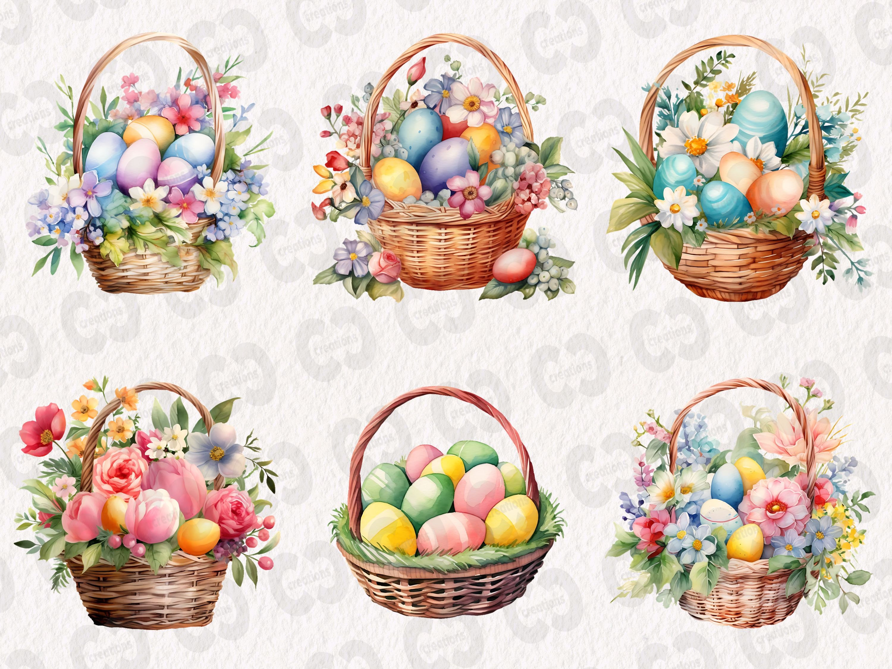 Watercolor Easter Baskets Clipart, Cute Easter Graphics in PNG and SVG ...