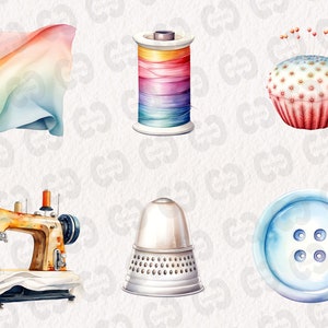 Watercolor Sewing Clipart Bundle, Floral Sewing Machine Graphics in PNG ...