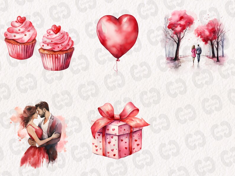 Watercolor Valentines Day Clipart Bundle, Romantic Love Graphics for ...