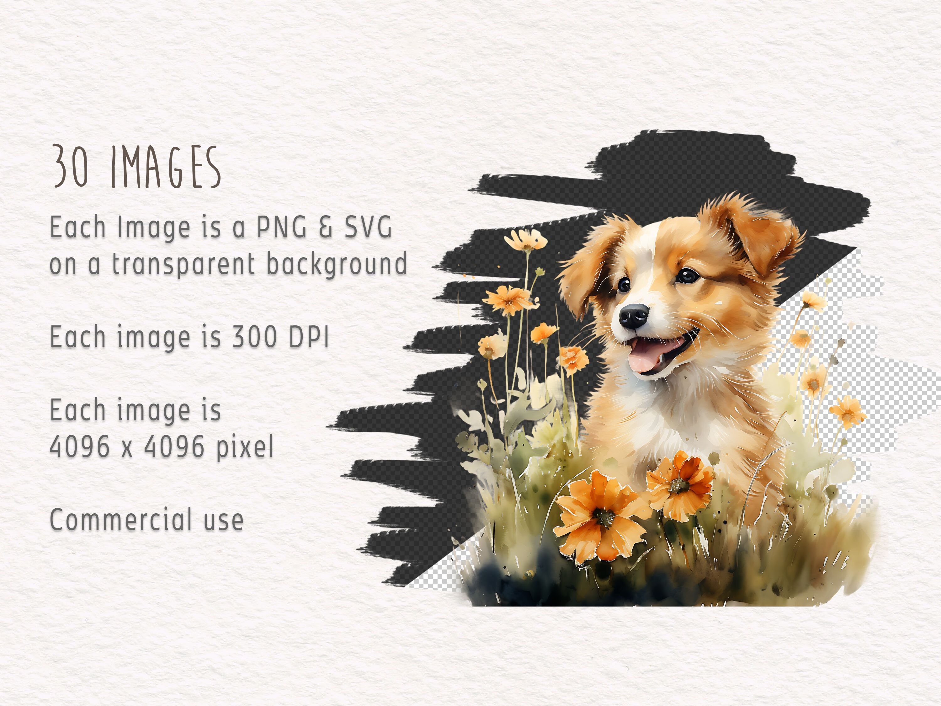 Floral Cute Puppies Clipart, Adorbable Dogs With Flower Graphics in PNG ...