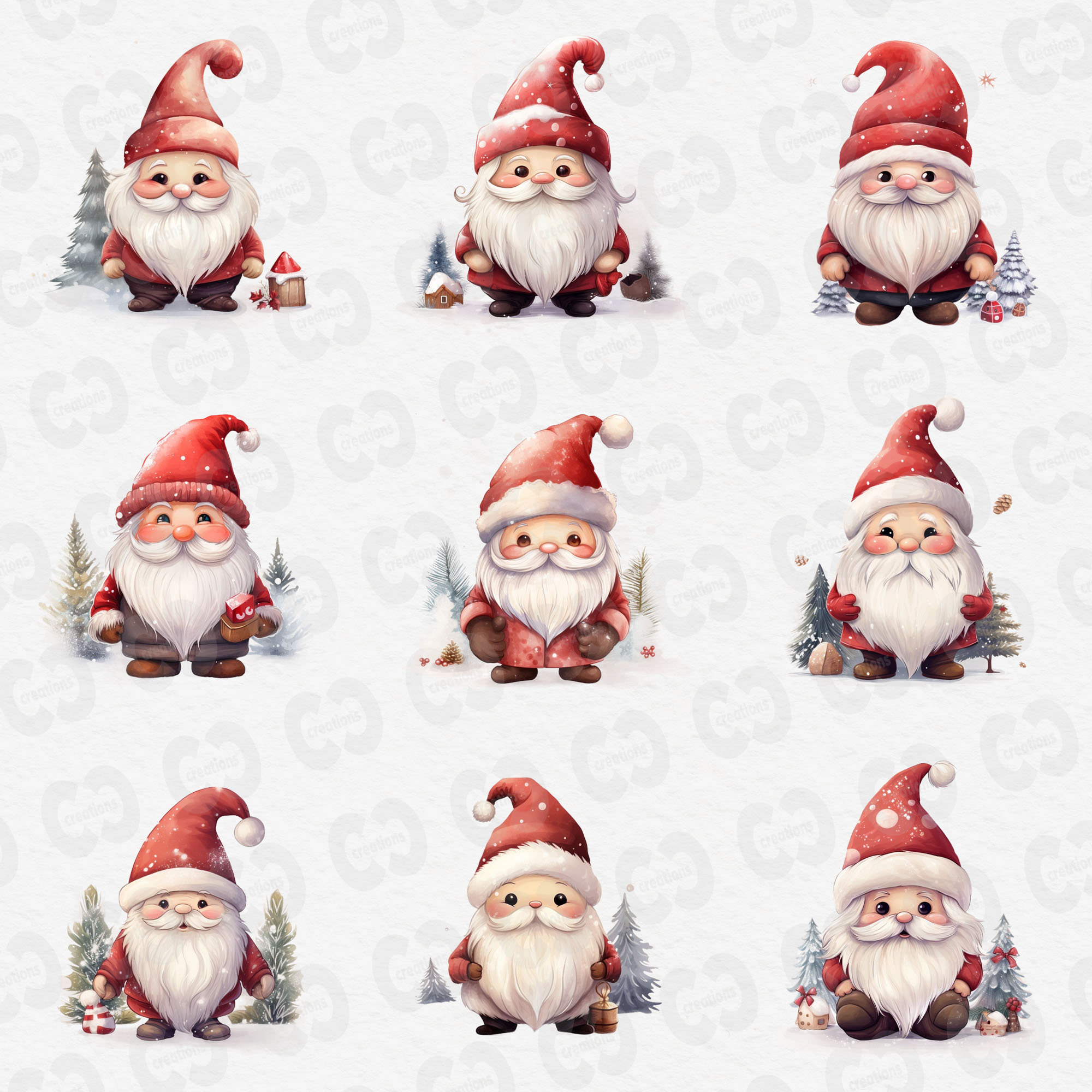 Christmas Cute Gnome Clipart Bundle, Watercolor Winter Season Graphics ...