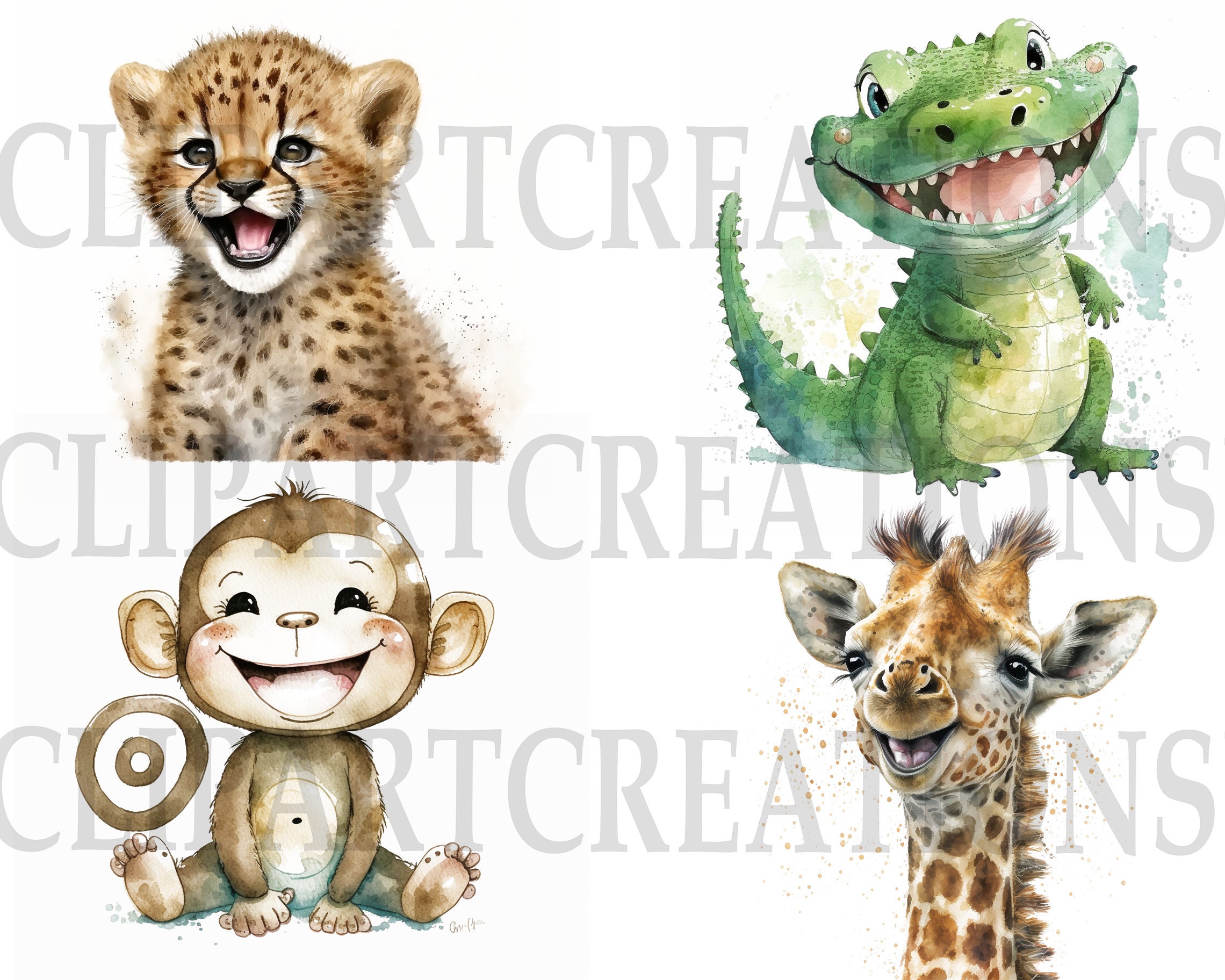 25 Animal Babies Watercolor Clipart Pngs Commercial Use - Etsy