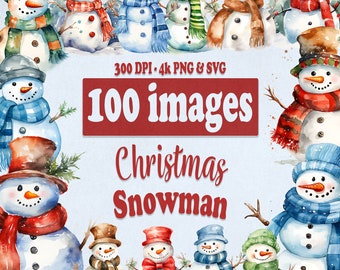 Christmas Snowman Clipart Cute Winter Watercolor PNG Bundle - Etsy