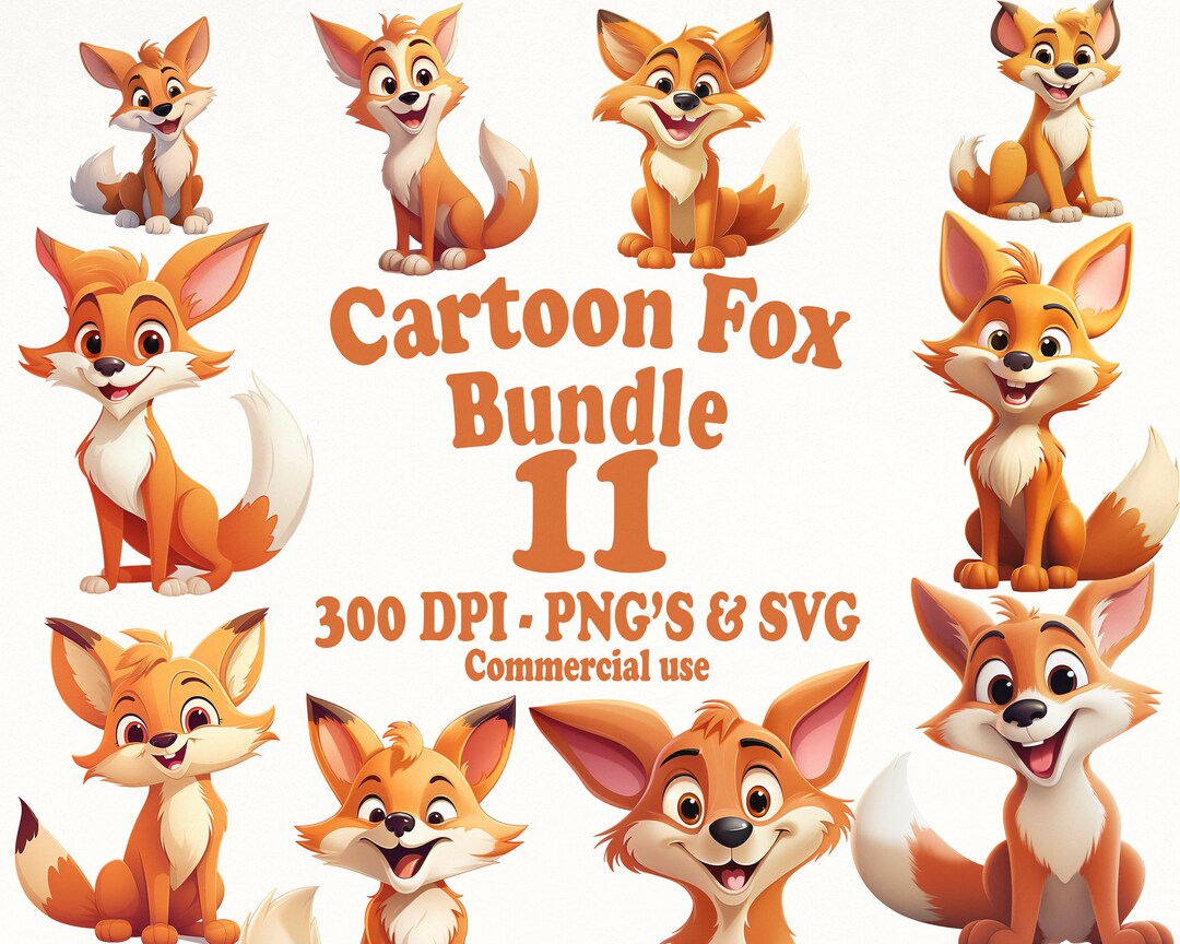 Cute Fox Clipart Bundle, Clip Art Set of 11 High Quality PNG & SVG With ...