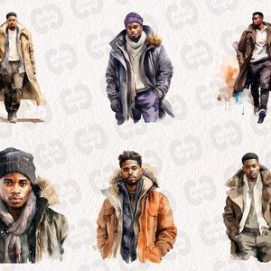 Winter Black Man Clipart, Watercolor Fashion Graphics in PNG and SVG ...