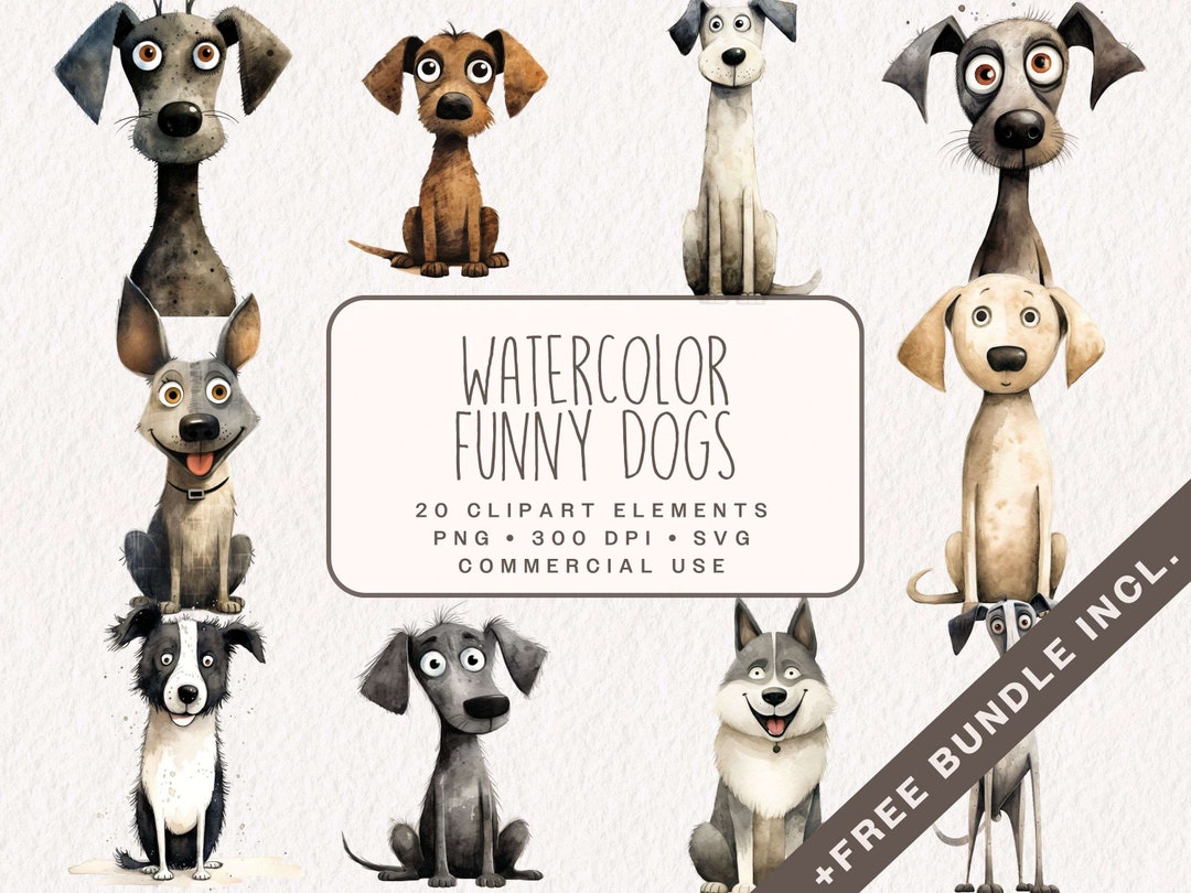 Watercolor Funny Dogs Clipart, Cute Dog Graphics in PNG and SVG ...