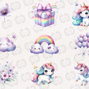 Cute Unicorn Clipart Bundle, Watercolor Unicorns Clip Art, Rainbow ...