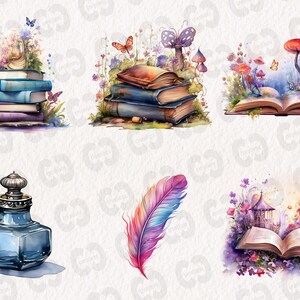 Watercolor Fairy Books Clipart, Fairytale Fantasy Graphics, Floral Book ...