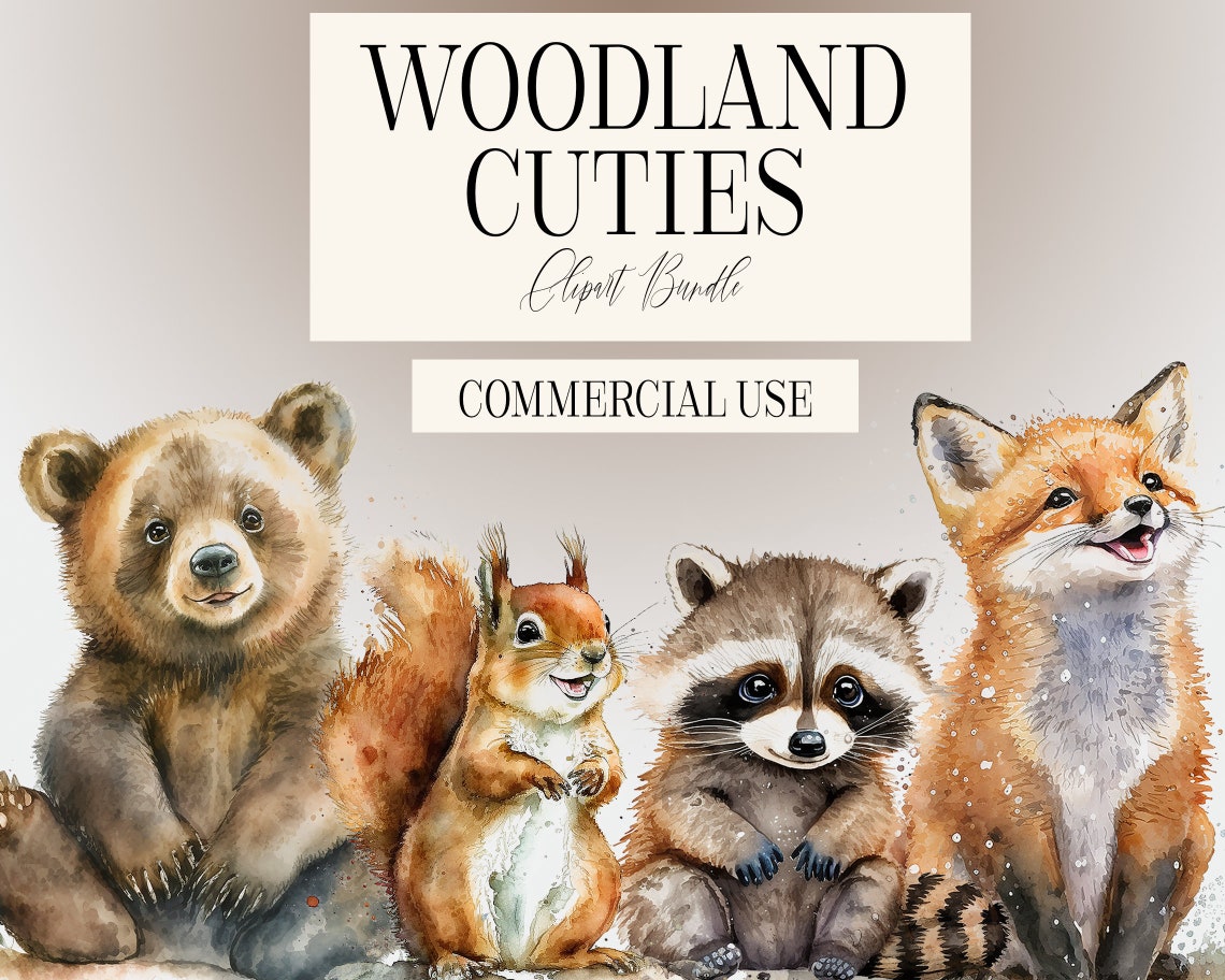 12 Woodland Baby Animals Watercolor Clipart, Forest Baby Animals, Pngs ...